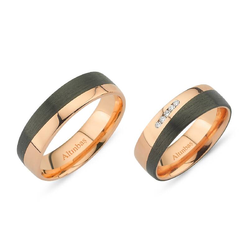 Pırlantalı Altın Karbon İkili Alyans