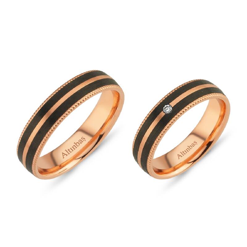 Pırlantalı Altın Karbon İkili Alyans