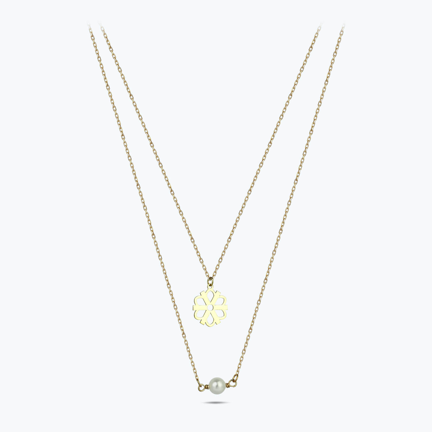 Altın İncili Çiçek Kolye