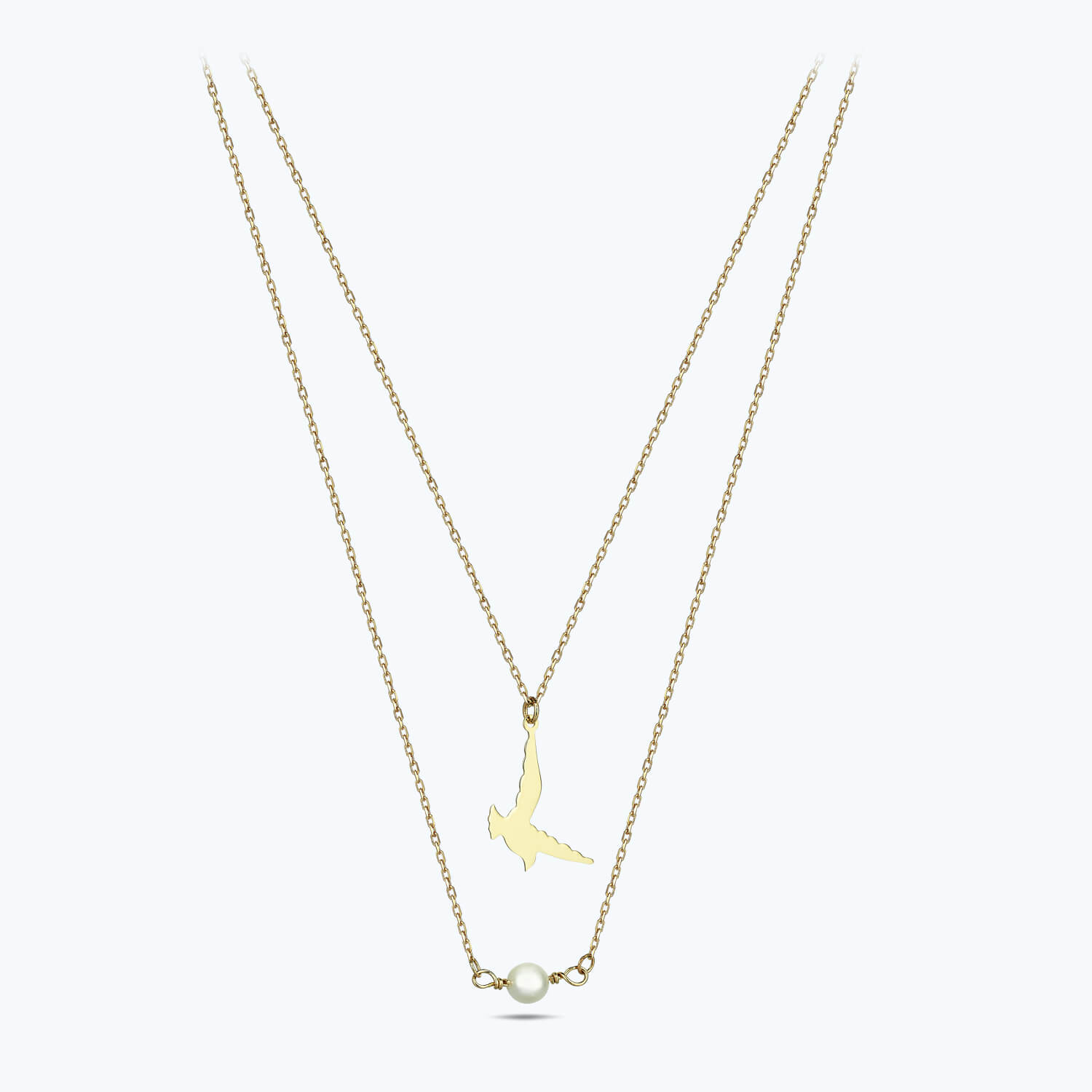 Altın İncili Kuş Kolye