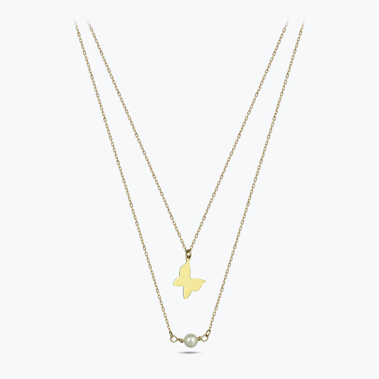 Altın İncili Kelebek Kolye