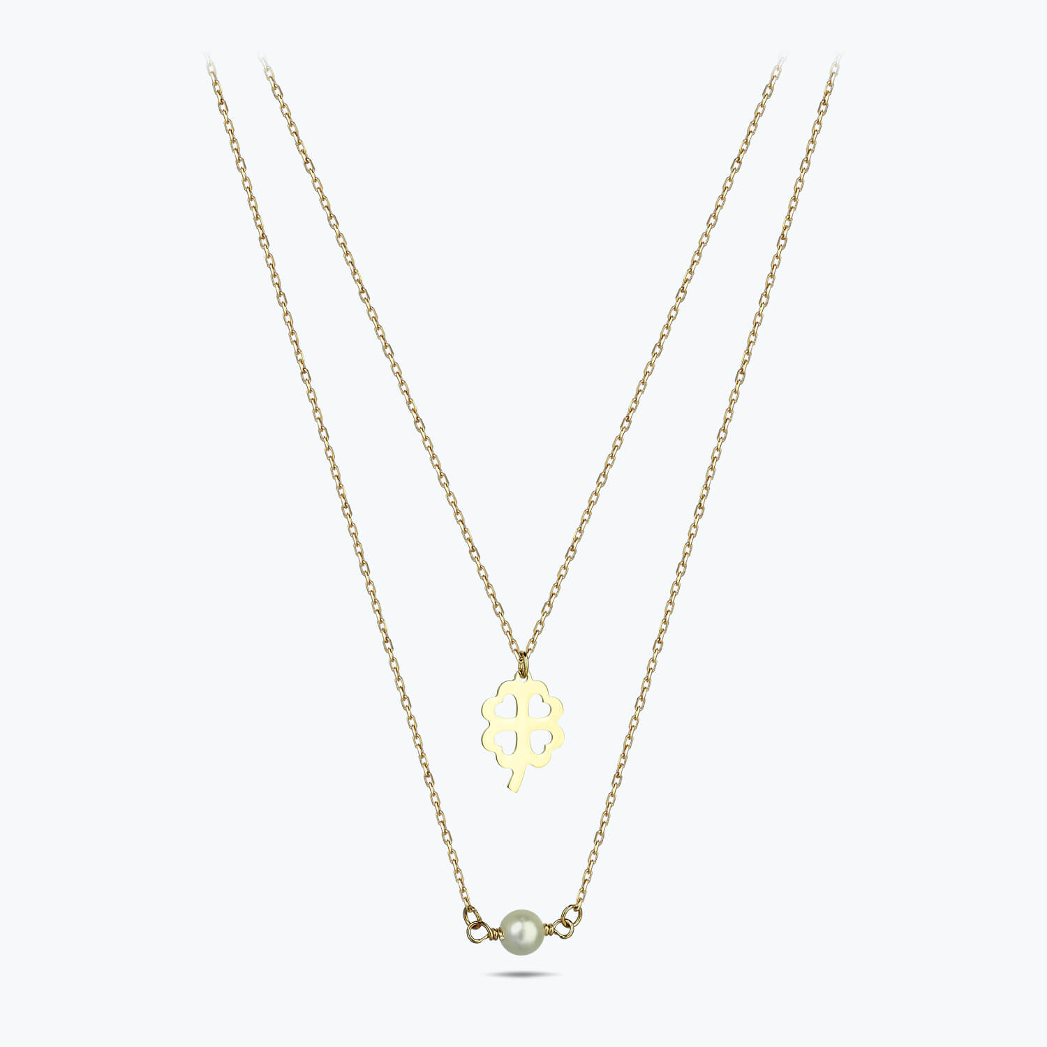 Altın İncili Yonca Kolye