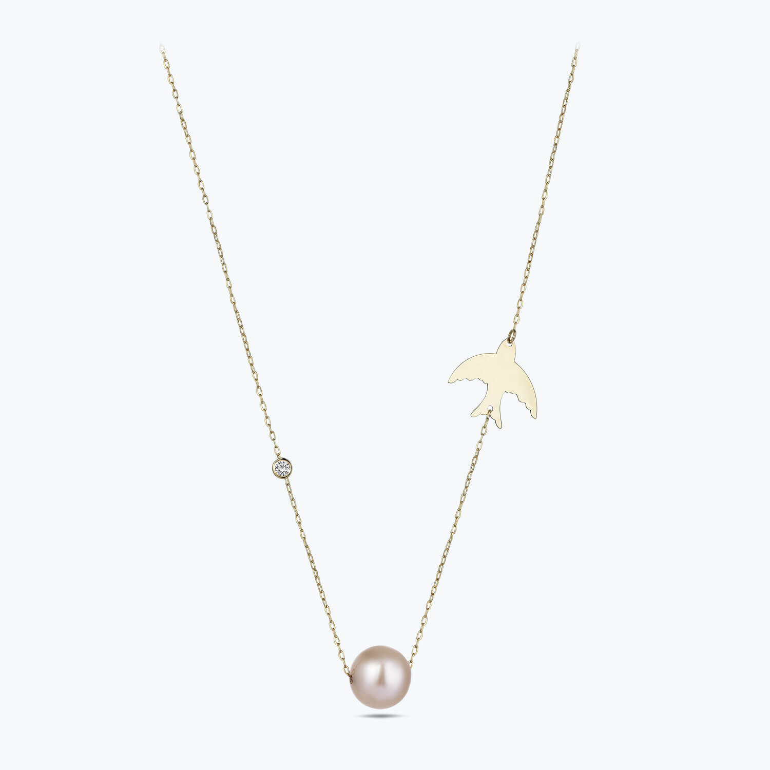 Pırlanta İnci Kırlangıç Kolye