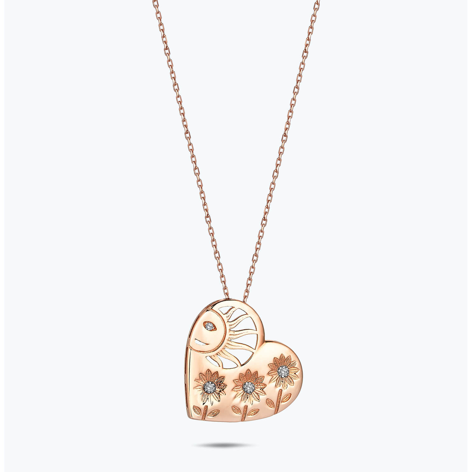 Pırlanta Ayçiçeği Kalp Kolye