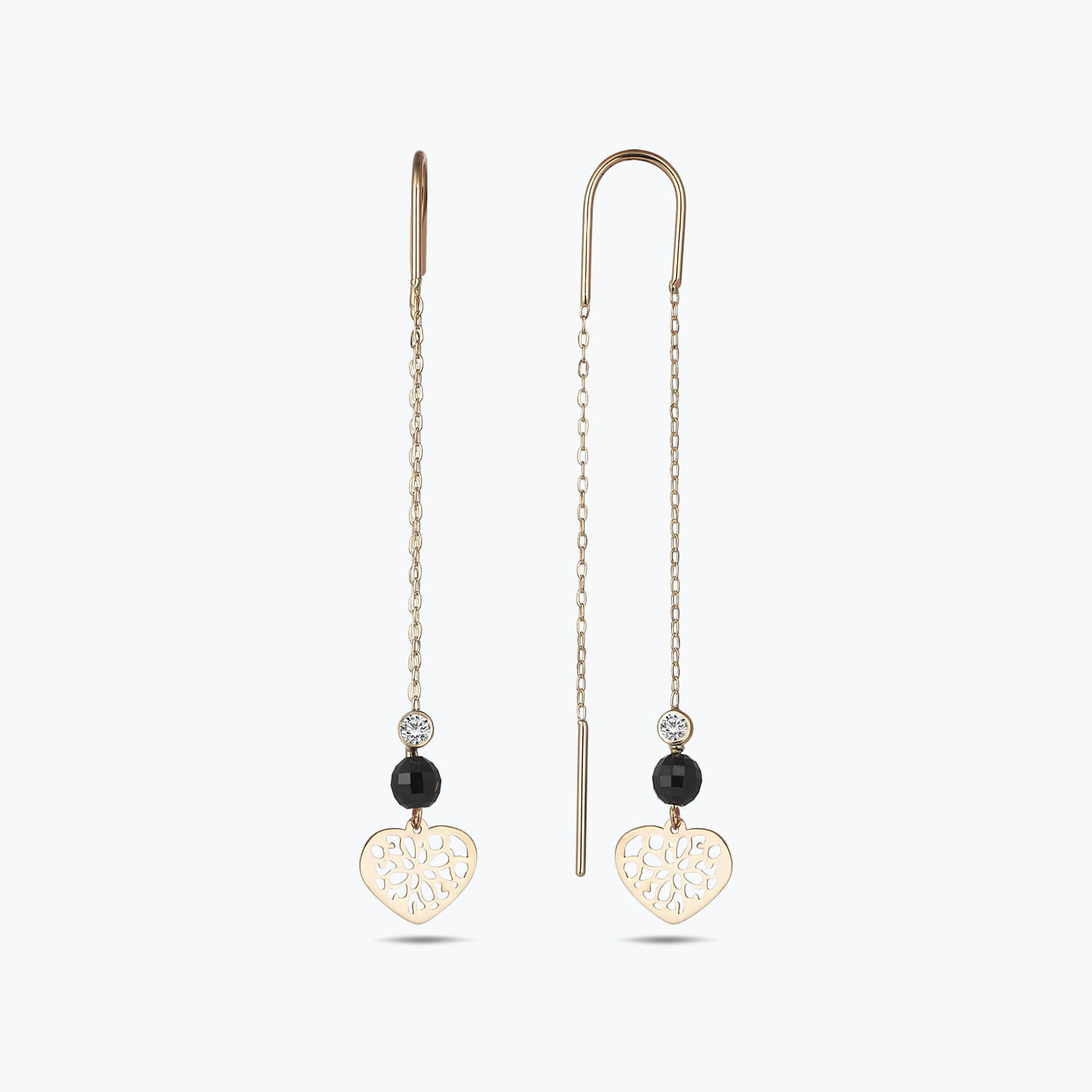 Pırlanta Sallantılı Kalp Küpe