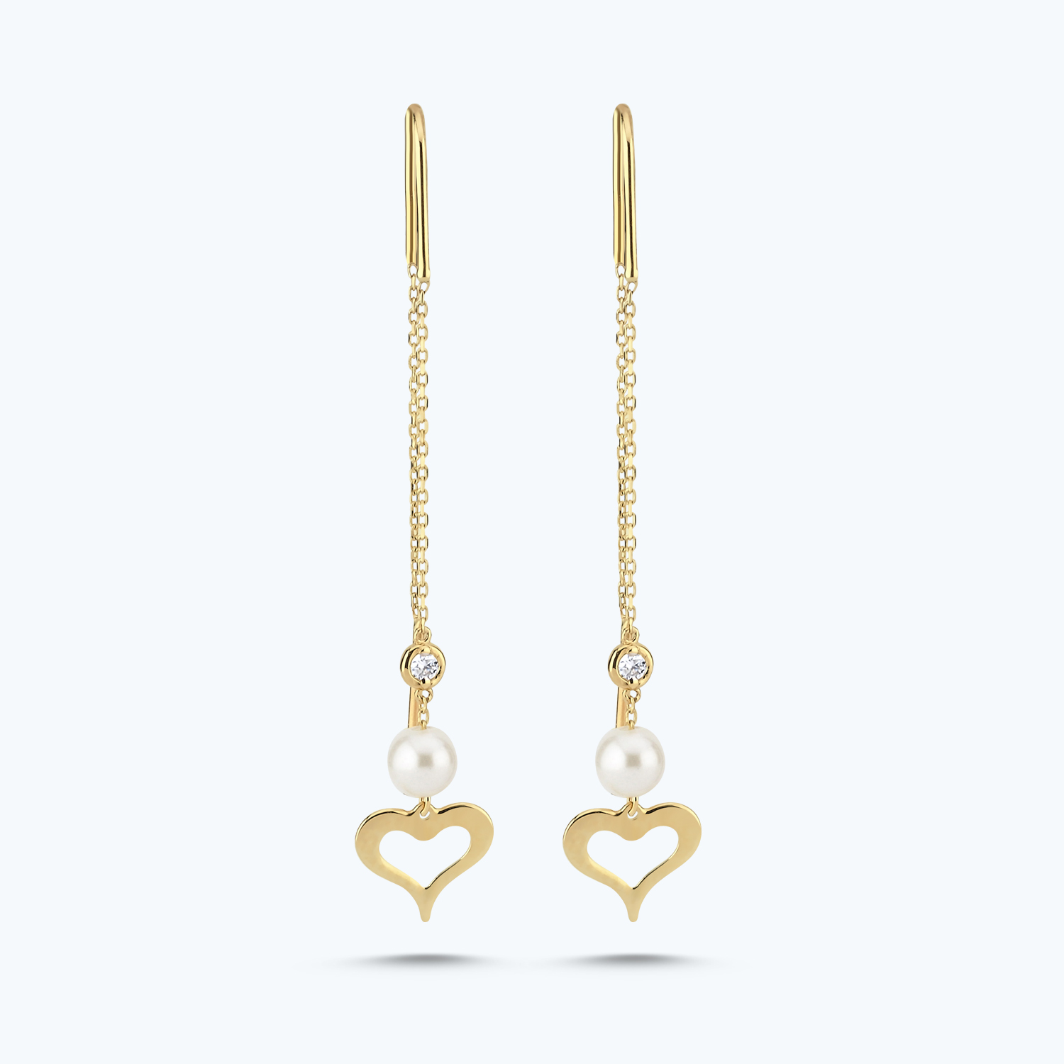 Pırlanta İncili Kalp Küpe