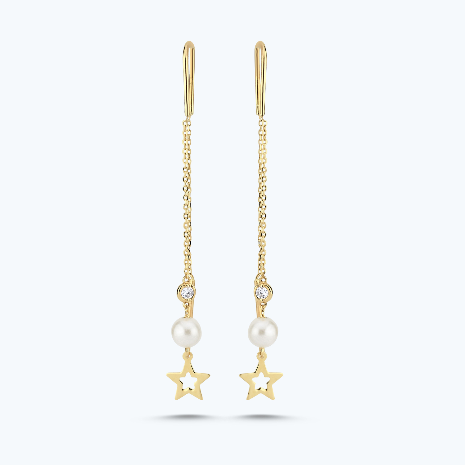 Pırlanta İncili Yıldız Küpe