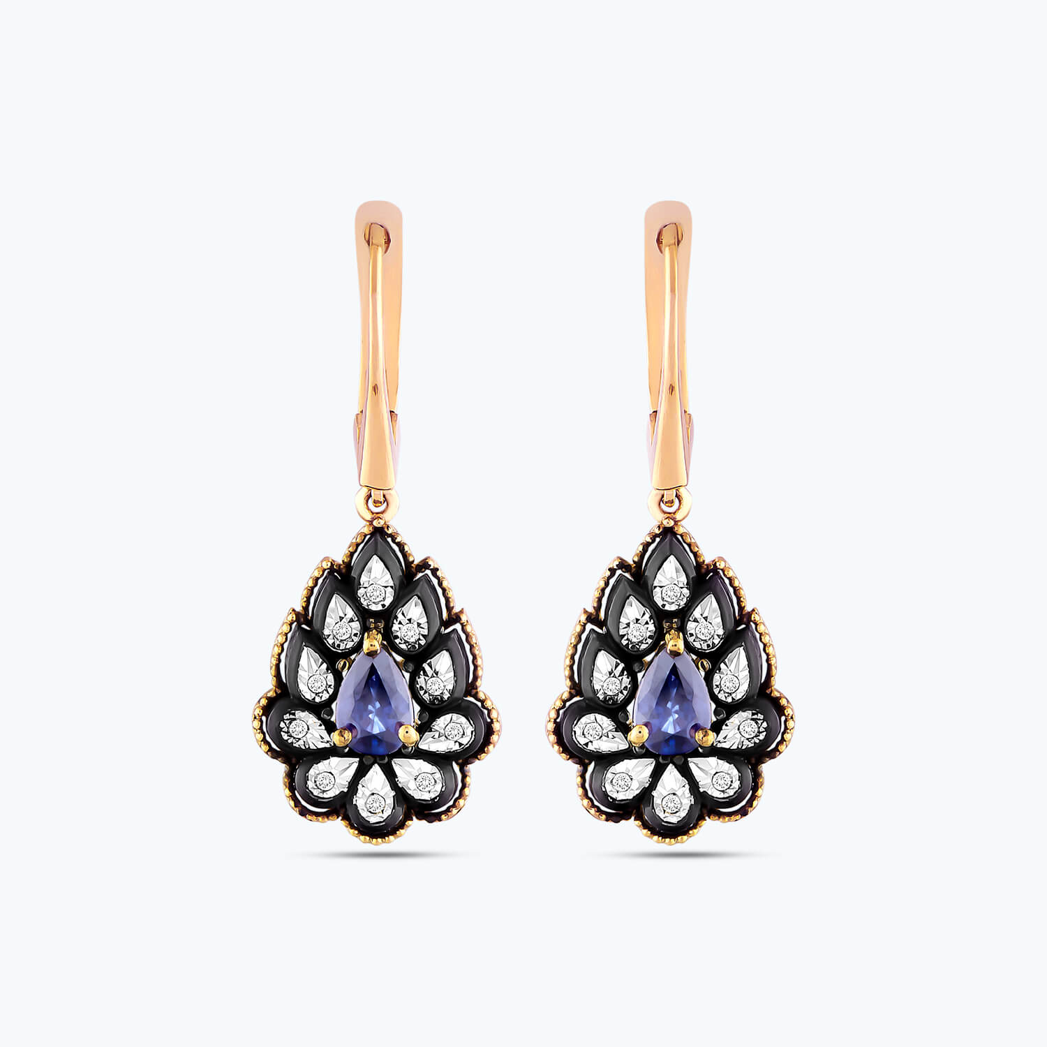 Pırlanta Safir Damla Küpe