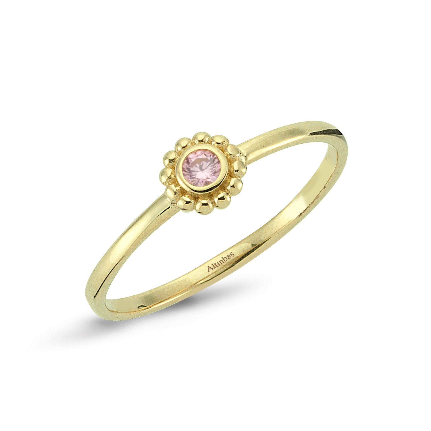 Pembe Taşlı Altın Yüzük