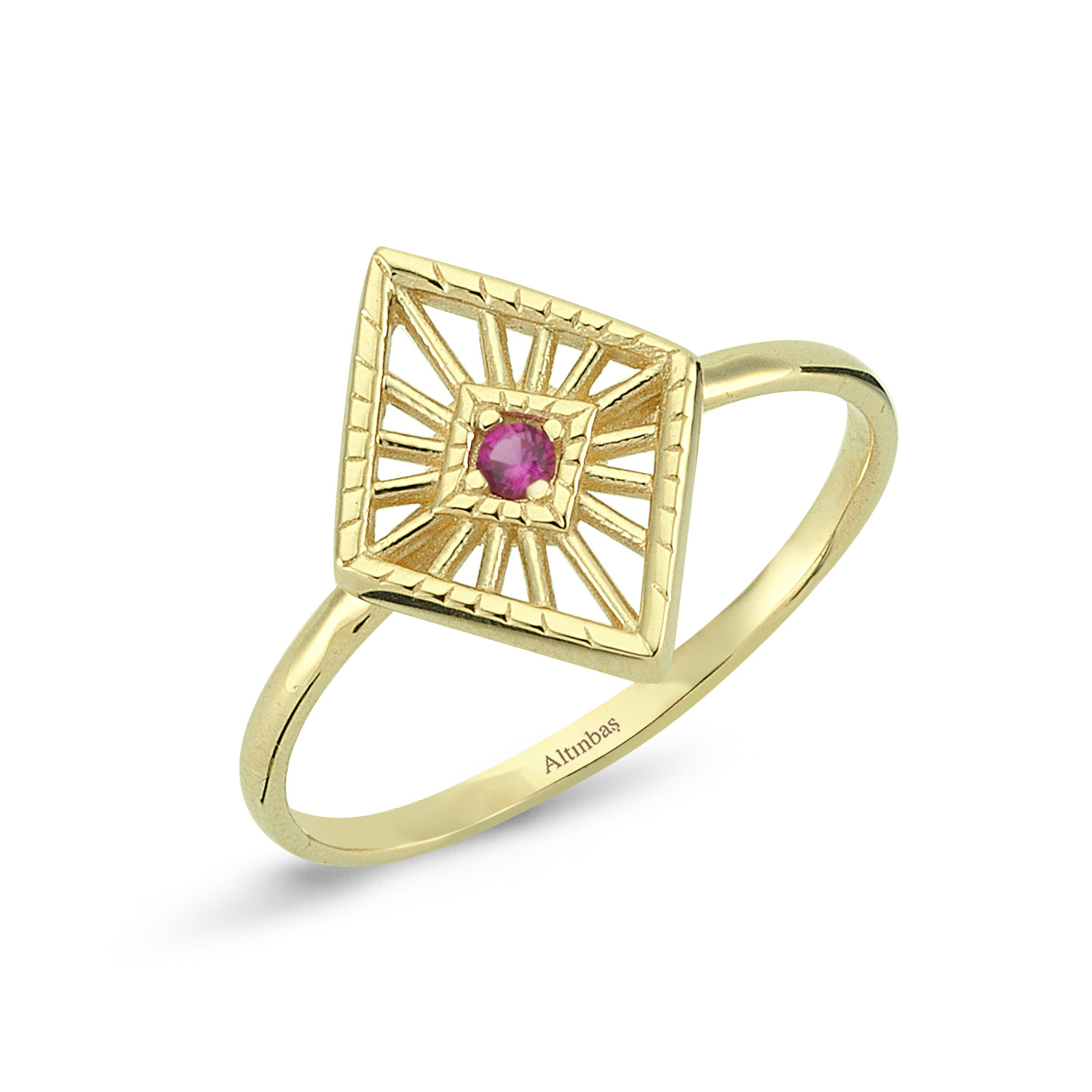 Pembe Taşlı Altın Yüzük