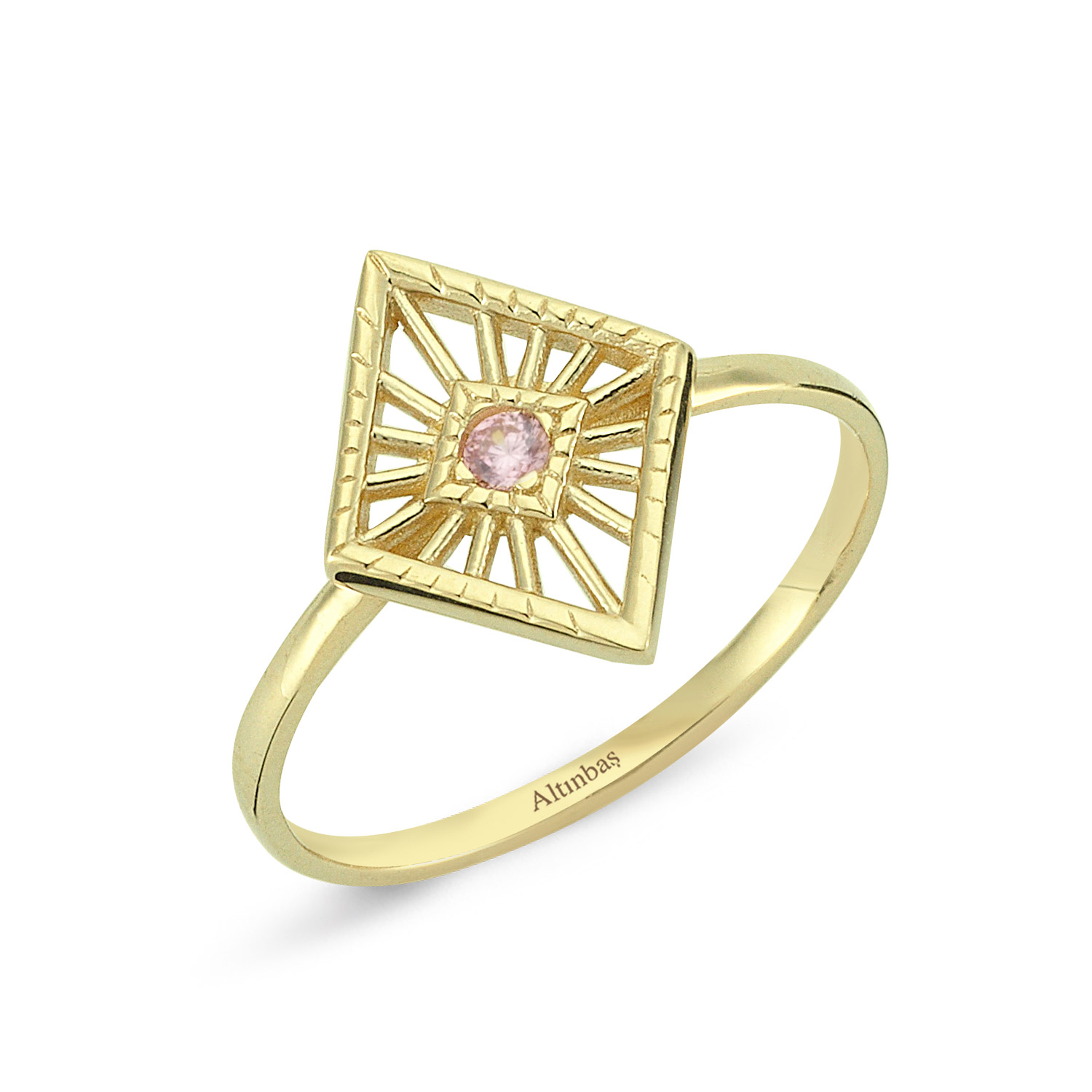 Pembe Taşlı Altın Yüzük
