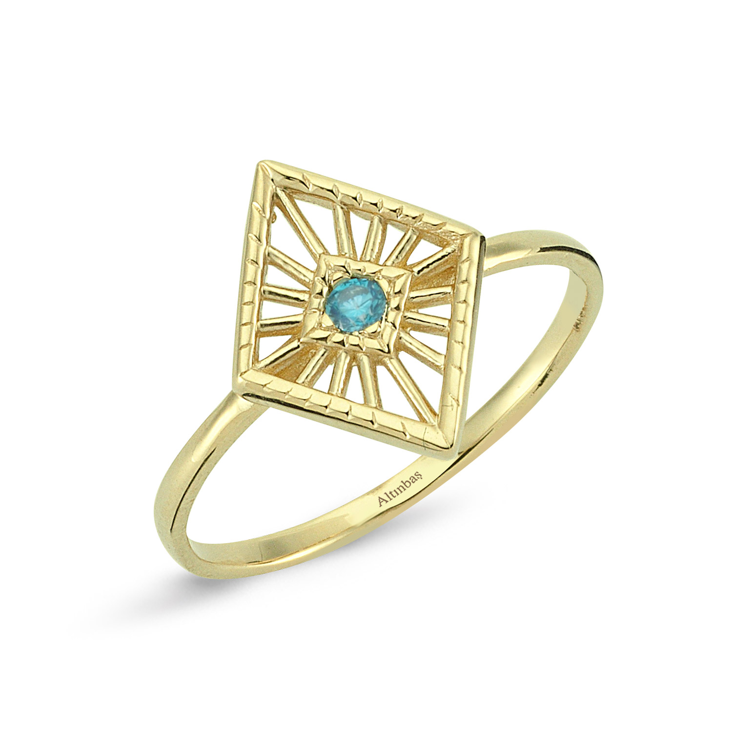 Mavi Taşlı Altın Yüzük