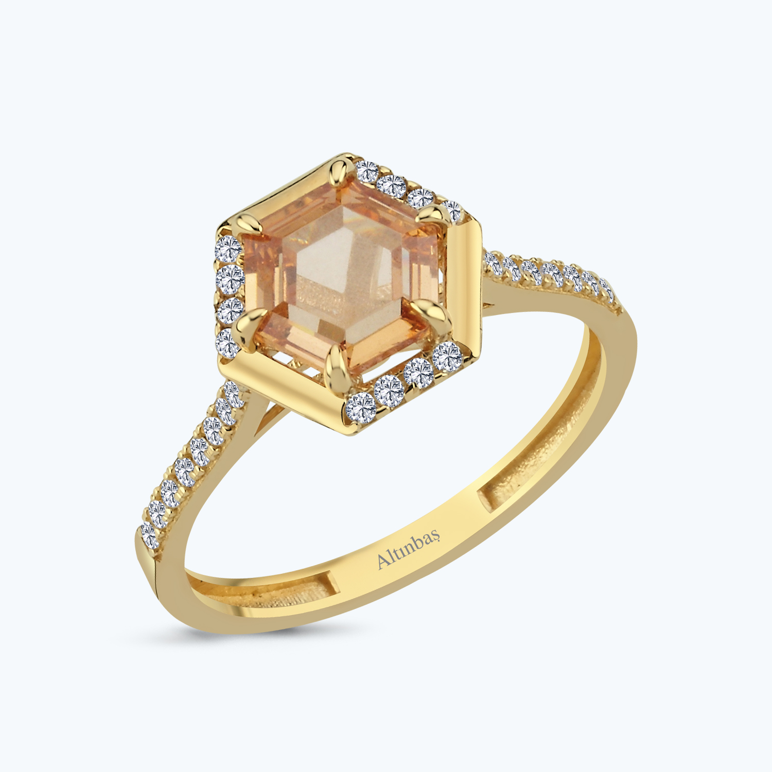 Turuncu Taşlı Altın Yüzük