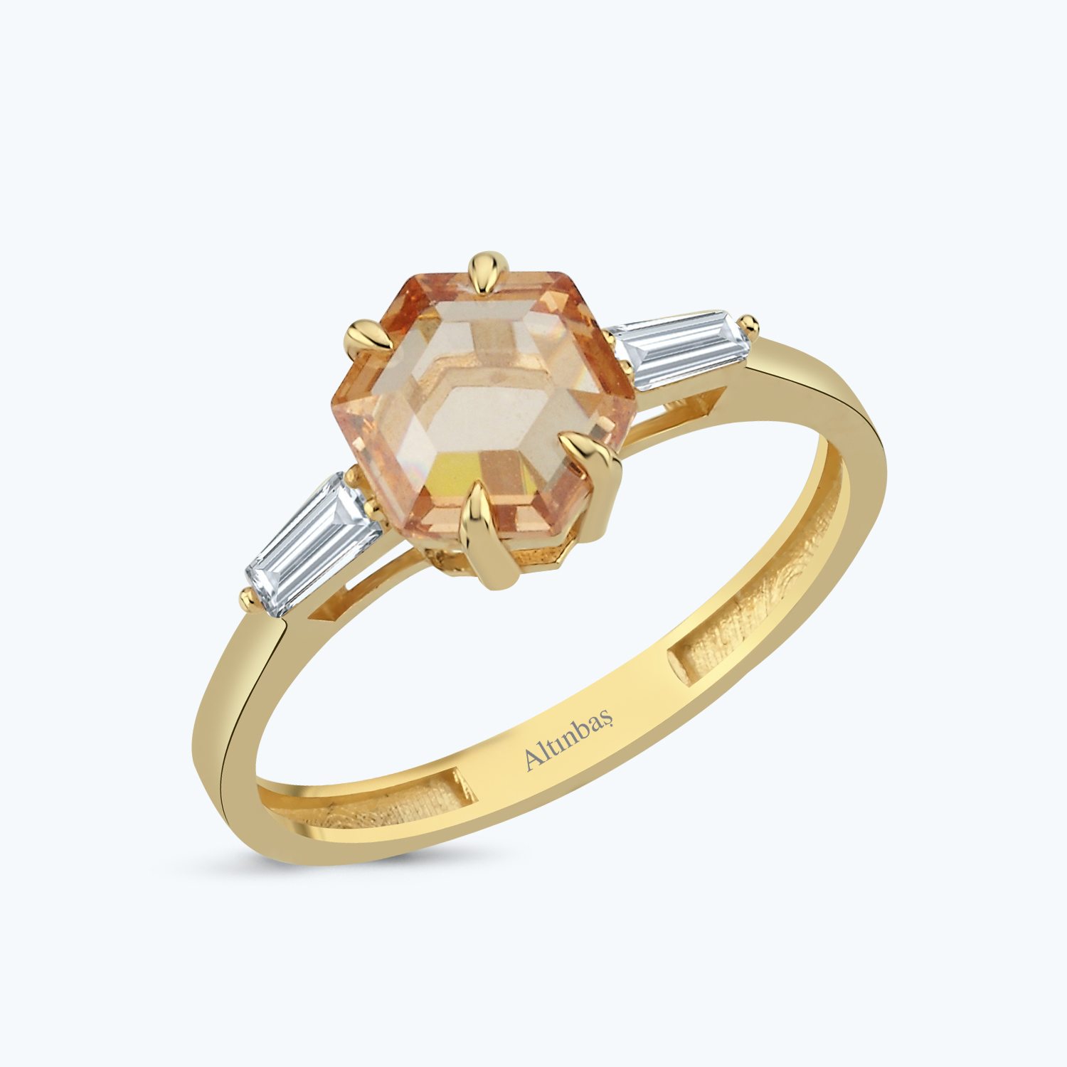 Turuncu Taşlı Altın Yüzük