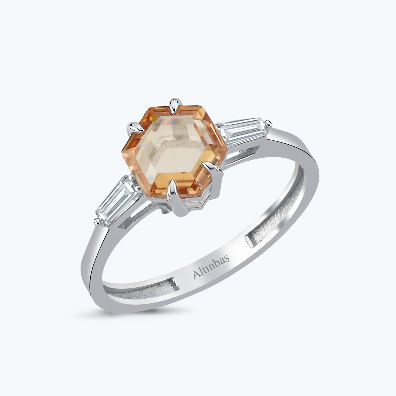 Turuncu Taşlı Altın Yüzük