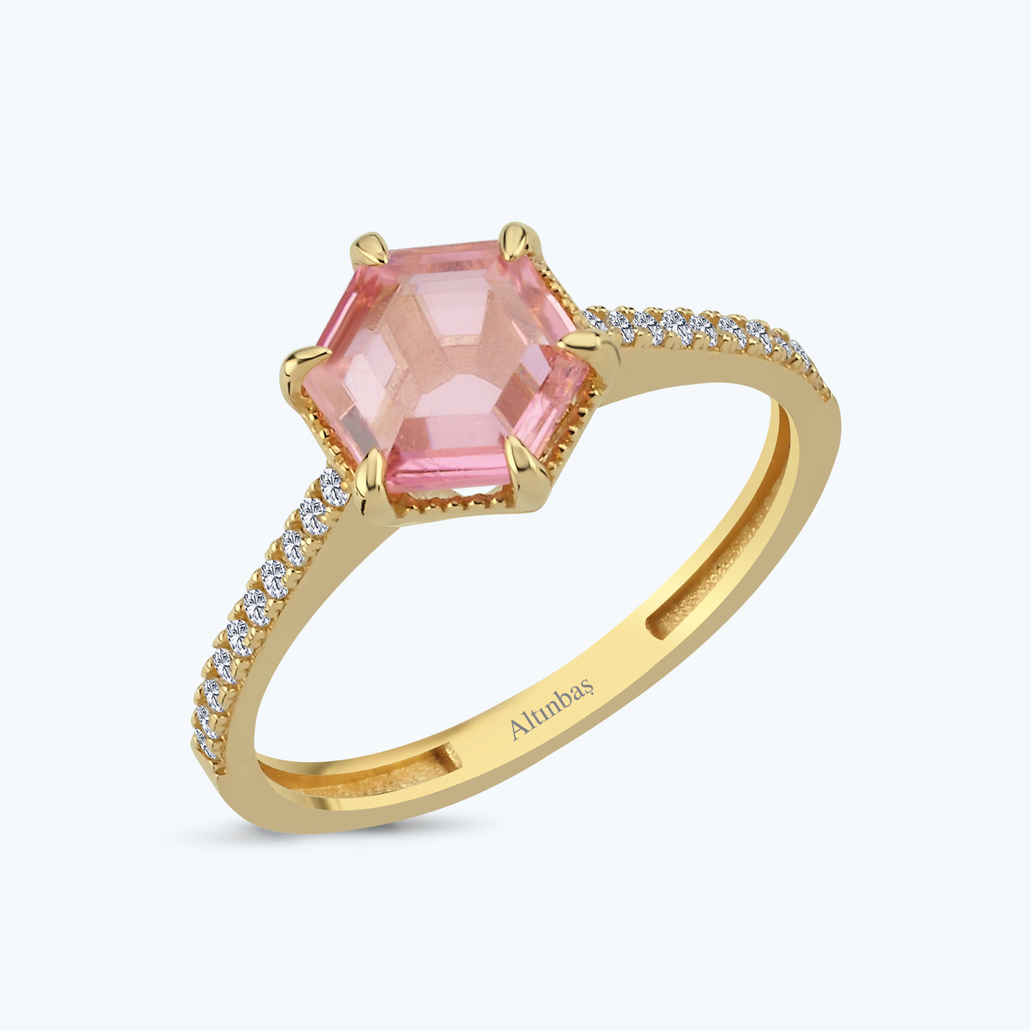 Pembe Taşlı Altın Yüzük Pembe Taşlı Altın Yüzük