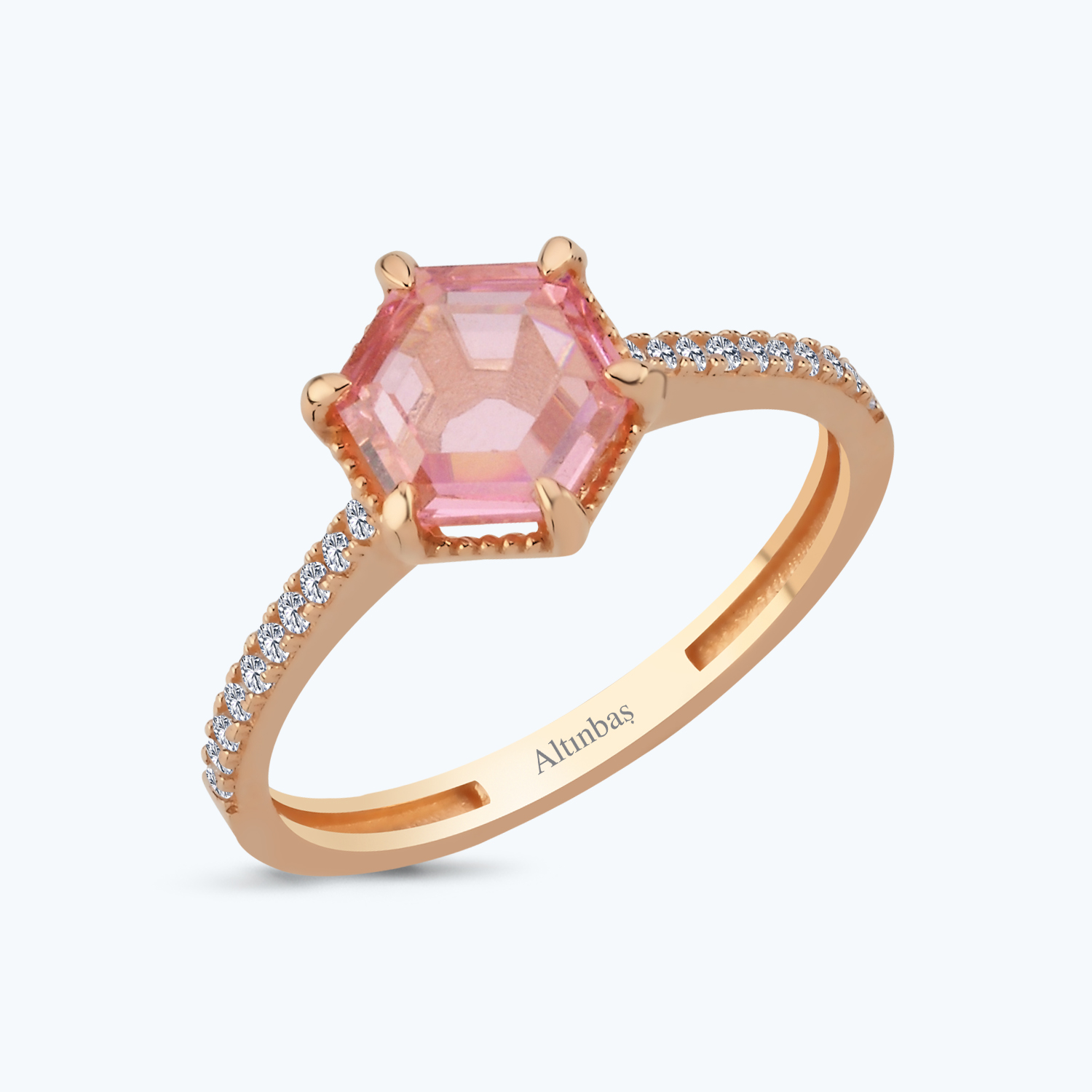 Pembe Taşlı Altın Yüzük Pembe Taşlı Altın Yüzük