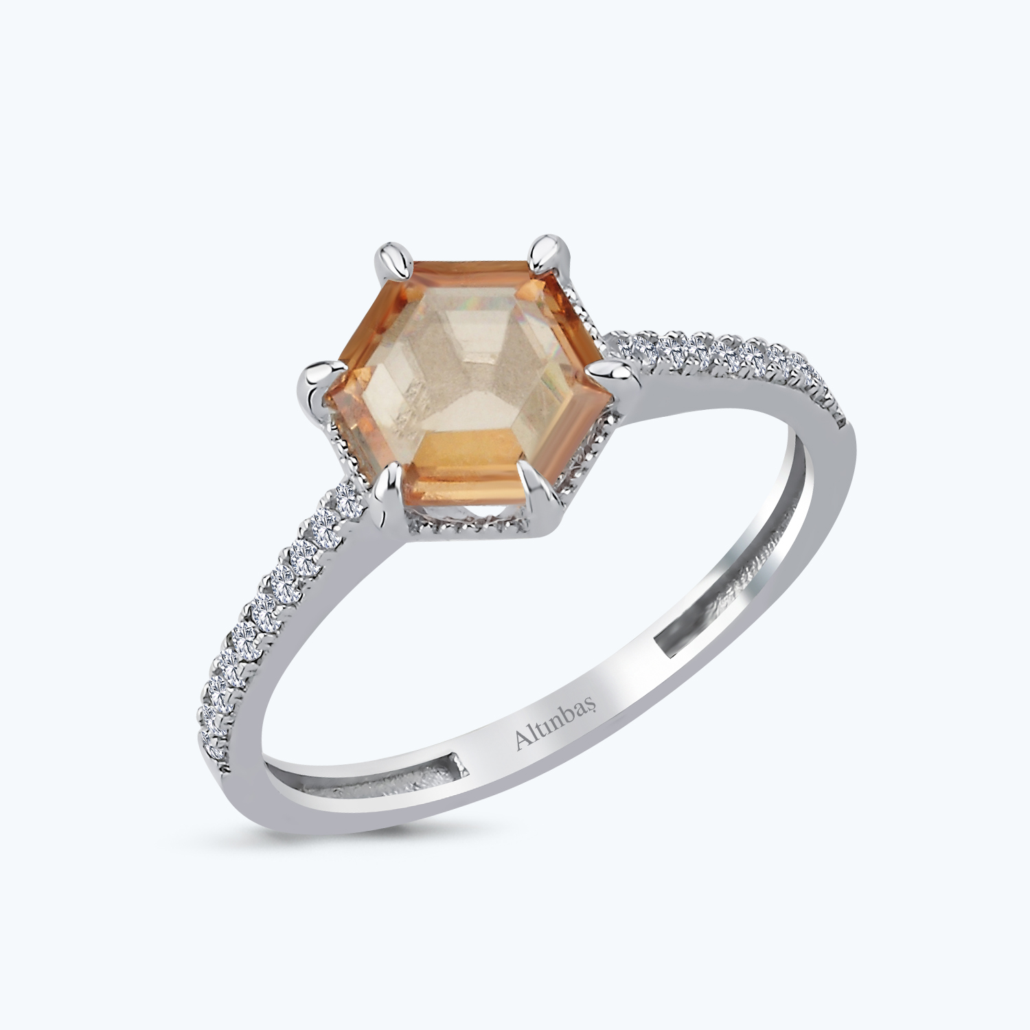 Turuncu Taşlı Altın Yüzük