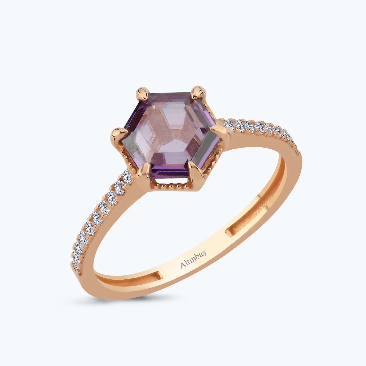 Mor Taşlı Altın Yüzük